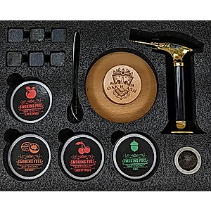OAK N' ASH Cocktail Smoker Kit with Torch and wood chips | Old Fashioned Smoker Kit | Whiskey & Bourban Drink Smoke Infuser Kit | Whiskey Gifts for Men , Dad , Husband and More (NO BUTANE) (NO GLASS)