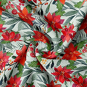 Christmas Bullet Textured Fabric by The Yard Floral Stretch Liverpool - 1 Yard Thick Knit Jersey Fabric for Bows Clothes Sewing (AC100)