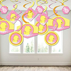 Big Dot of Happiness Pink Ducky Duck - Baby Shower or Birthday Party Hanging Decor - Party Decoration Swirls - Set of 40