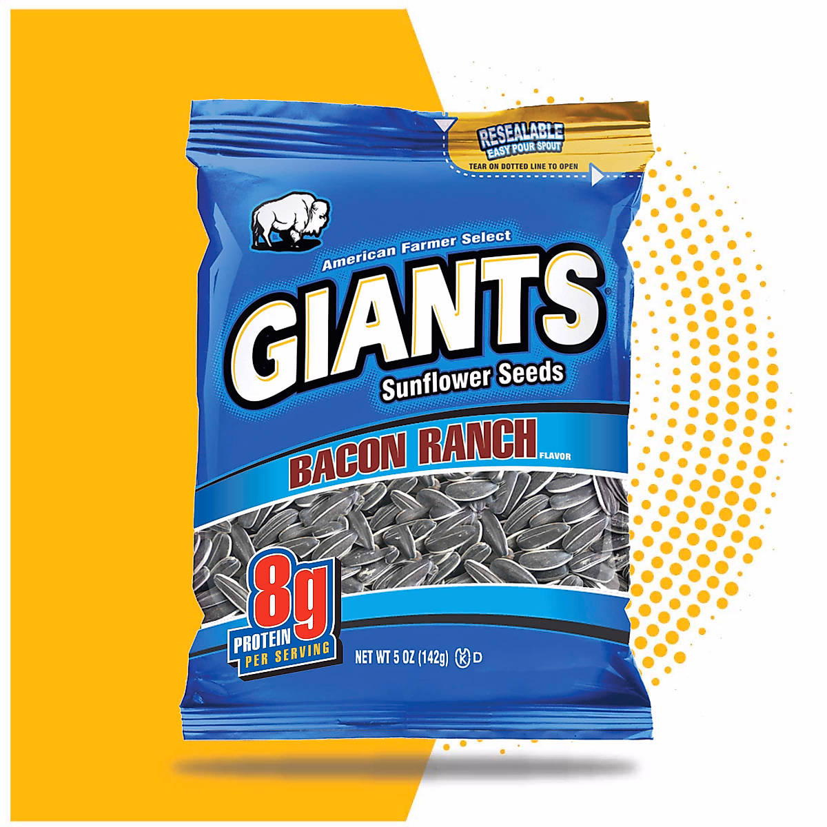 Giants Bacon Ranch Sunflower Seeds, 5 oz Resealable Bag (Pack of 3) with By The Cup Bag Clip