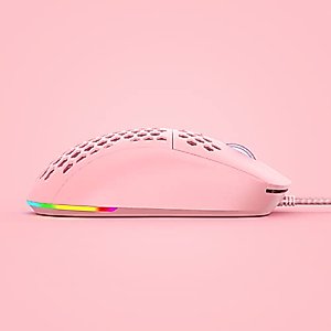 TMKB Falcon M1SE Ultralight Honeycomb Gaming Mouse, High-Precision 12800DPI Optical Sensor, 6 Programmable Buttons, Customizable RGB, Drag-Free Paracord, Ergonomic Wired Gaming Mouse - Matte Pink