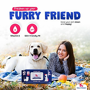 TAIL IT EASY Pet Wipes for Dogs - Dog Paw Wipes - Dog Cleaning Wipes - Biodegradable Cat Bath Wipes - Puppy Grooming Wipes - Toxic-Free Kitten Wipes (Lavender Fragrance) (Pack of 3)