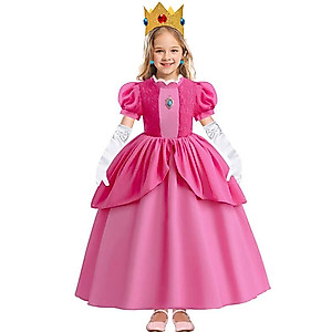 Zalongye Princess Peach Costume Dress for Girls cosplay Halloween Party Dress Up princess peach Dress（110）