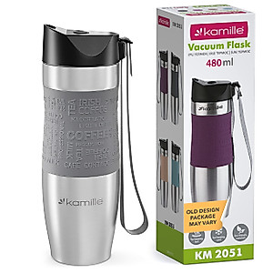 Kamille Coffee Tumbler Stainless Steel Coffee Travel Mug - Double Wall Thermal Vacuum Insulated Coffee Cup with Lid for Cold, Ice Drinks and Hot Beverage-16oz