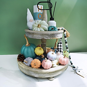 Winlyn 18 Pcs Bulk Assorted Rustic Harvest Artificial Pumpkins Decorative Pumpkins Faux Foam Pumpkins in Blue Green Teal for Fall Harvest Autumn Wedding Thanksgiving Halloween Party Table Centerpiece