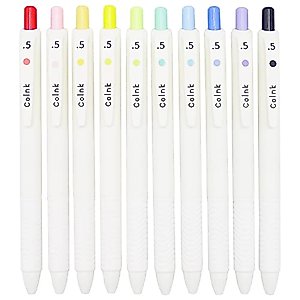 COLNK Color Gel Pens Fine Point 0.5mm for Jouranling Planners, Soft Touch,Retractable White Writing Pens Assorted Colors Ink, Colorful Pens for Note Taking, Count-10