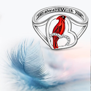 Cardinal Ring Sterling Silver Cardinal Appear When Angels Are Near Inspirational Heart Red Bird Rings for Women Cardinal Memorial Gifts Sympathy for Loss of Loved One Size 7