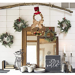 DearHouse 16 x 8 Inch Lighted Christmas Wreath Decoration, Grapevine Wreath with Hat and Bow Snowman Shape Wreath for Front Door Home Garden Wall Decor