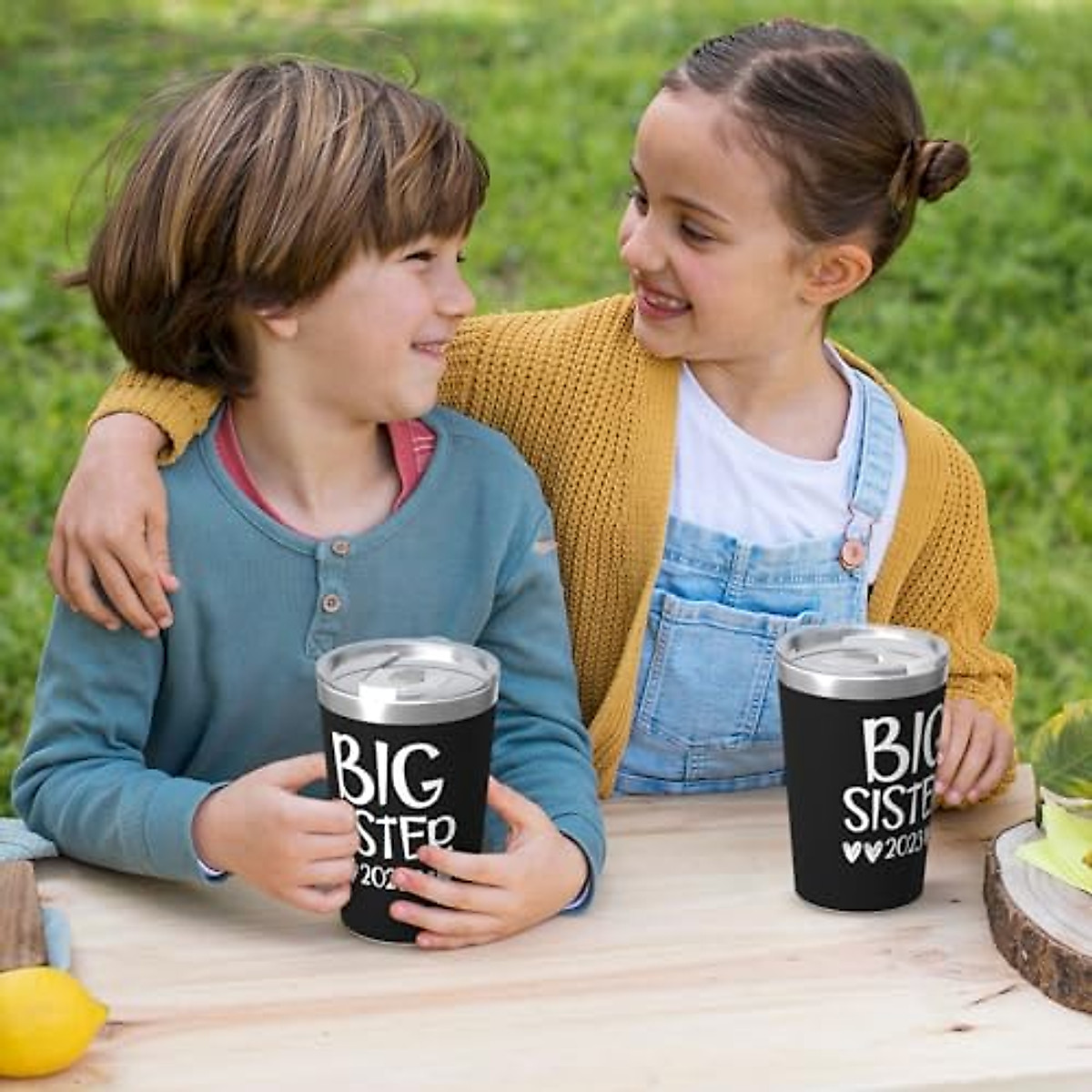 Big Sister 2023 Gifts For Girls Travel Cup Double Walled Glass Coffee Mugs with Lids 12oz Reusable Insulated Cappuccino Tea Latte Iced Coffee Cups Travel Mug-KK