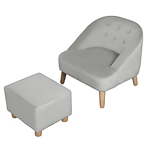 Qaba Kids Sofa Set, Toddler Chair, Sofa & Ottoman for Bedroom, Playroom, Children's Couch for 3-5 Years, Grey