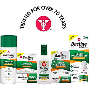 Bactine MAX Dry Spray for Pain Relief with 4% Lidocaine - Numbing Lidocaine Spray with Cooling First Aid - Pain + Itch Relief For Minor Cuts & Scrapes, Burns, Bug Bites, Sunburns & Postpartum Care - 4
