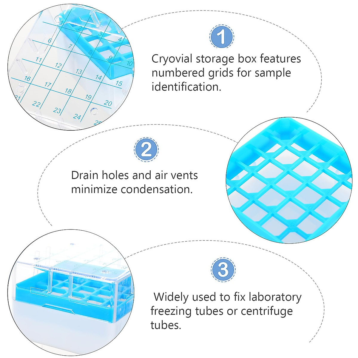 iplusmile Polycarbonate Freezer Boxes 25- grids Freezing Cryovial Storage Box Polycarbonate CryoBox Vial Rack Microcentrifuge Tube Box
