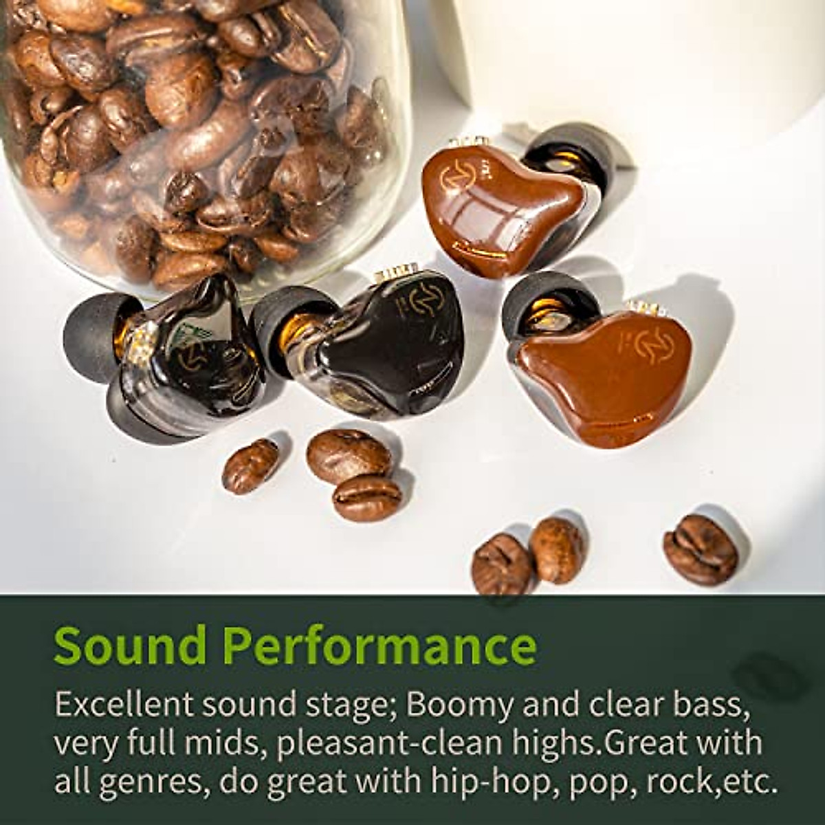 ccz in Ear Monitor, Coffee Bean IEM Wired Earbuds with Wires,Keephifi Audiophile Headphones Dual Dynamic Driver Noise Cancelling Earbuds,in Ear Earphones for School Musicians Singer(Black no mic)