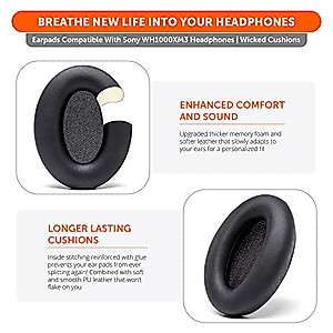 WC Wicked Cushions Extra Thick Replacement Earpads Compatible with Sony WH-1000XM3 Headphones - Black
