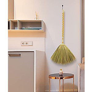 Asian Straw Broom Thai for Cleaning Floor,Housewarming Gift,Thai Vintage Retro Grass Broom Stick, Hardwood Sweeper with Brush Power and Circle Cleaning ( Length 40 inch )