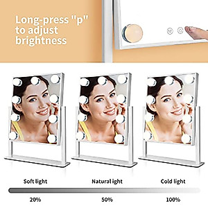 MiroFan Vanity Mirror with Lights Hollywood Mirror Lighted Makeup Mirror with Dimmable&3 Color Modes Lights, 9 LED Bulbles with Detachable 10X Magnification Mirror Lighted Makeup Mirror