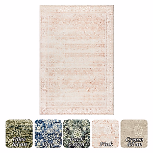 Nursery Rug for Baby Girl,Neutral Blush Pink Boho Cute Floral Foldable Machine Washable Soft Faux Wool Carpet Area Rugs for Living Room Bedroom Dorm Kids Playroom,5x7