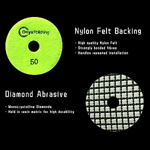 Onyx Latest launched, New Formula 7 PCS Dry Diamond Polishing Pads 4 Inch, Grit 50-3000, Granite, Marble, Engineered Stone, Countertop Polish Pads