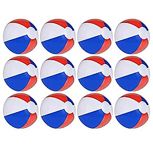 The Dreidel Company Inflatable Patriotic Beach Balls US Flag Design for Swimming Pool Party, Birthday, Summer Fun Toy, 12" Inch (6-Pack)