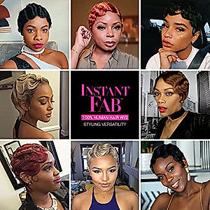 INSTANT FAB Finger Wave Human Hair Wigs for Black Women Short Curly Remi Human Hair Wig Pixie Cut Wigs Nuna Wigs Non Lace Front Wigs (OT1B/99J)