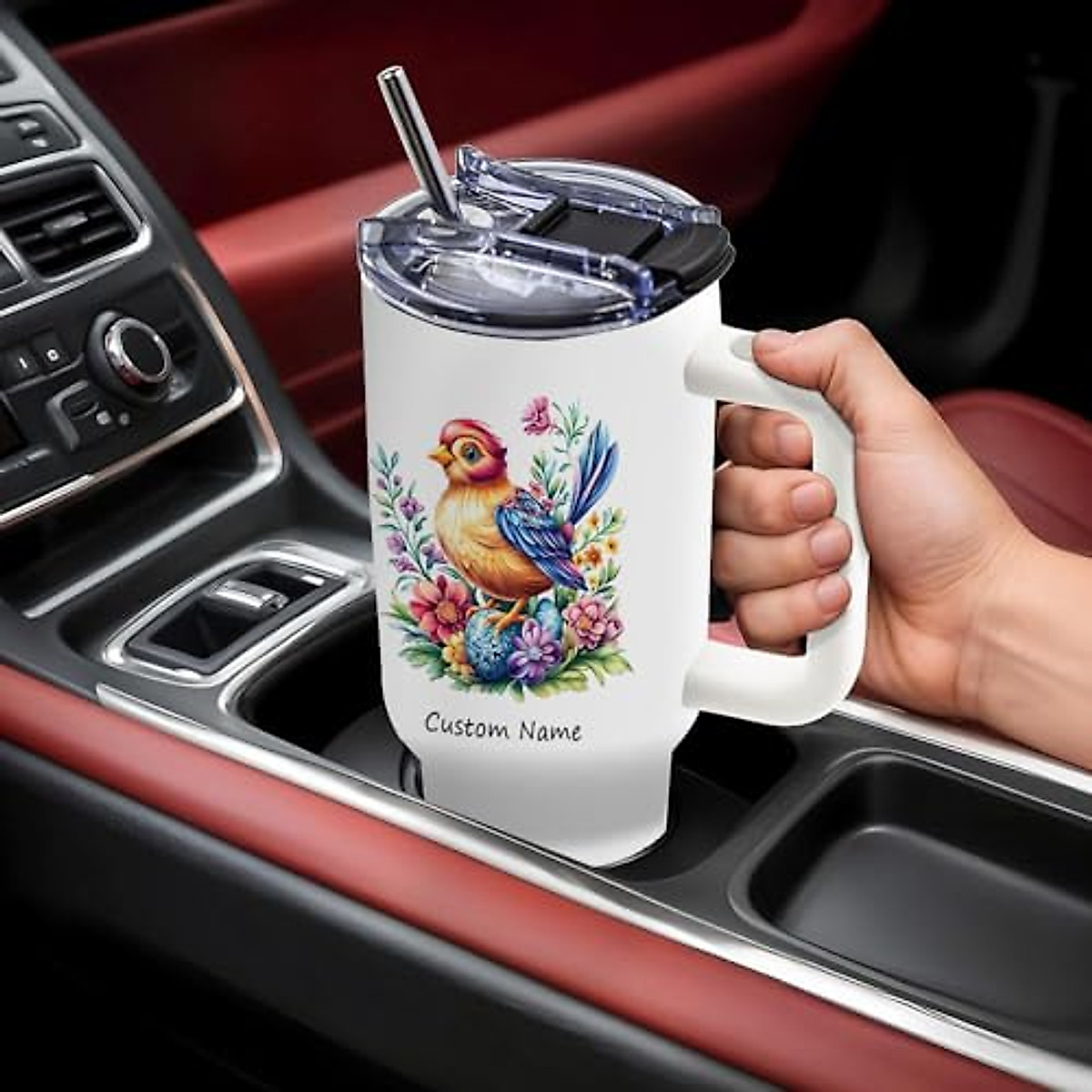 Custom Name 40oz Tumbler for Bunting Bird Fans - Stainless Steel Travel Cup with Lid, Straw & Handle - Gift for Girls, Women - Ideal for Christmas, Birthday Occasions 1Ri1Ad