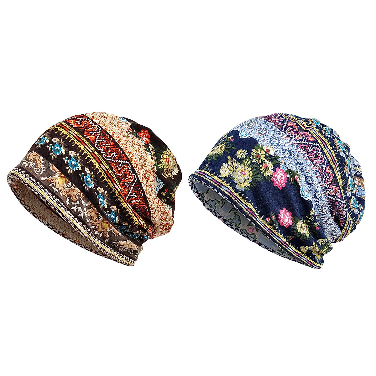 Qunson 2 Pack Women's Printed Baggy Slouchy Beanie Chemo Hat Cap