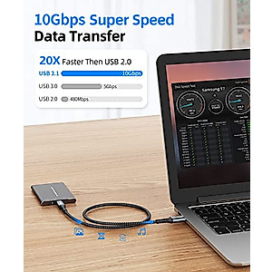 SUNGUY USB C Android Auto Cable 1FT, USB C to USB 3.1 USB 3.2 Gen2 10Gbps USB A to C Data Fast Charging Cable Compatible with Samsung Galaxy S21 S20 S10 S10E Note 20, USB C External C SSD, Pixel