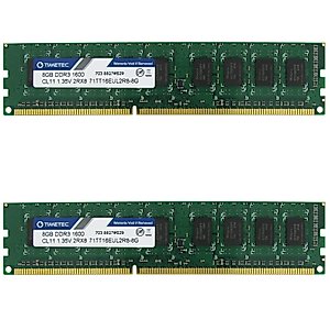 Timetec Hynix IC 16GB Kit(2x8GB) DDR3L 1600MHz PC3-12800 Unbuffered ECC 1.35V CL11 2Rx8 Dual Rank 240 Pin UDIMM Server Memory Ram Module Upgrade (16GB Kit(2x8GB))