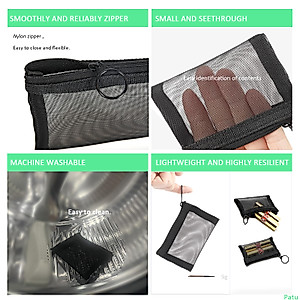 Patu Mini Zipper Mesh Bags, 3" x 4", Size XS / A8, 5 Pieces, Keychain Pouch Key Holder, Coin Purse, Clear Travel Kit Small Item Cosmetic Organizer, Black