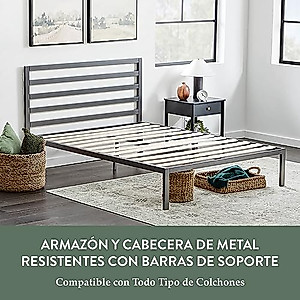 Edenbrook Cassidy Metal Platform Bed Frame with Metal Headboard - Box Spring Not Required - Wood Slat Support, Grey, Queen