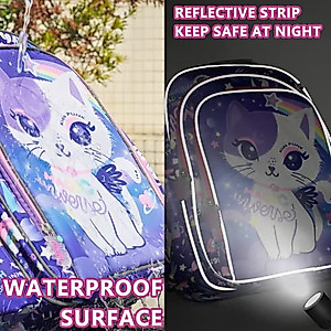 Girls Backpack 16 Inch Cute Cat Backpack for Girls Elementary Kindergarten Kids Backpacks for Girls Kawaii Light Purple Backpack Large Capacity with Lots of Pockets