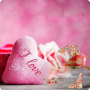 Mom Birthday Gifts for Mom I Love You Mom Mothers Day Gifts Flower Heart Crystal Paperweight for Mom from Daughter Son for Christmas Mothers Day Birthday Thanksgiving Presents