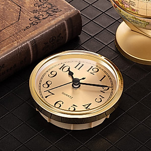 Hicarer 3-1/2 Inch (90 mm) Quartz Clock Fit-up/Insert with Arabic Numeral (Gold)