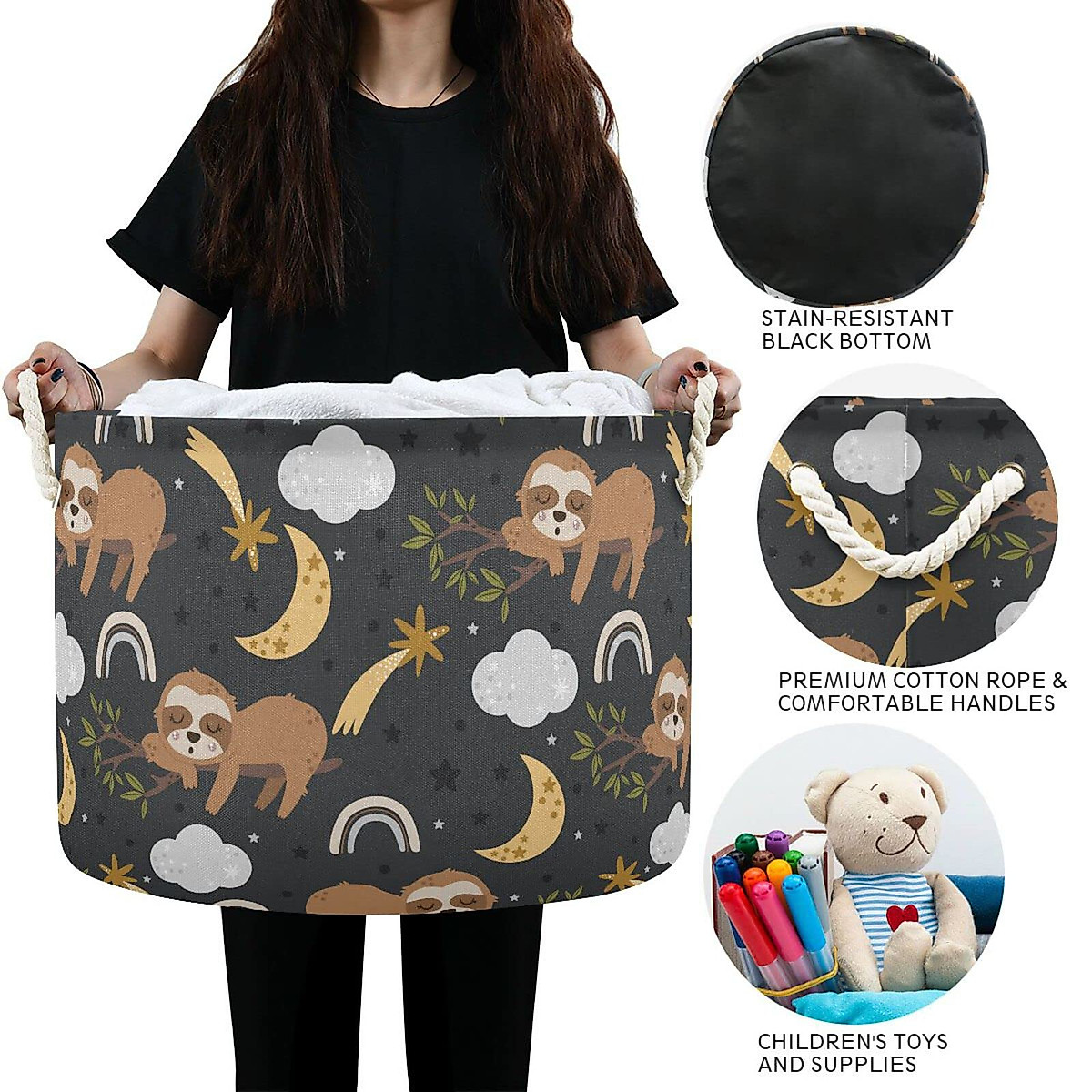 Kigai Cotton Rope Basket Cute Sloth Large Storage Basket for Toys Blanket Baby Laundry Basket for Nursery, Closet, Bedroom, Home Organization