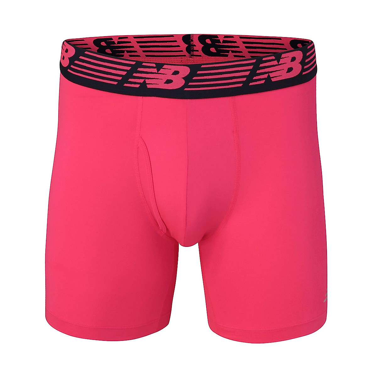 New Balance Men's 6" Boxer Brief Fly Front with Pouch, 3-Pack,Pink Zing/Pigment/Steel, Large (36"-38")