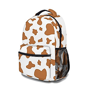 Brown Cow Print Backpack Cow Spots Pattern Backpacks for Kids Lightweight High Capacity Student Bookbag Waterproof School Book Bag for Teen Girls Boys