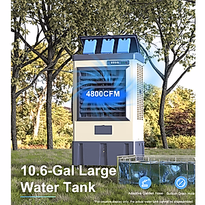 Mountman 41-Inch Swamp Cooler, 4800CFM Industry Evaporative Cooler, 3 Speeds, 120° Swing, 10.6 Gal Water Tank, Outdoor Evaporative Air Cooler for Patio, Yard, Porch, Factory