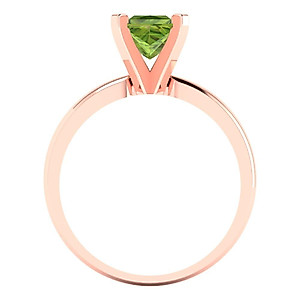 Clara Pucci 0.9ct Princess Cut Solitaire Genuine Vivid Green Peridot Proposal Bridal Designer Wedding Anniversary Ring 14k Rose Gold