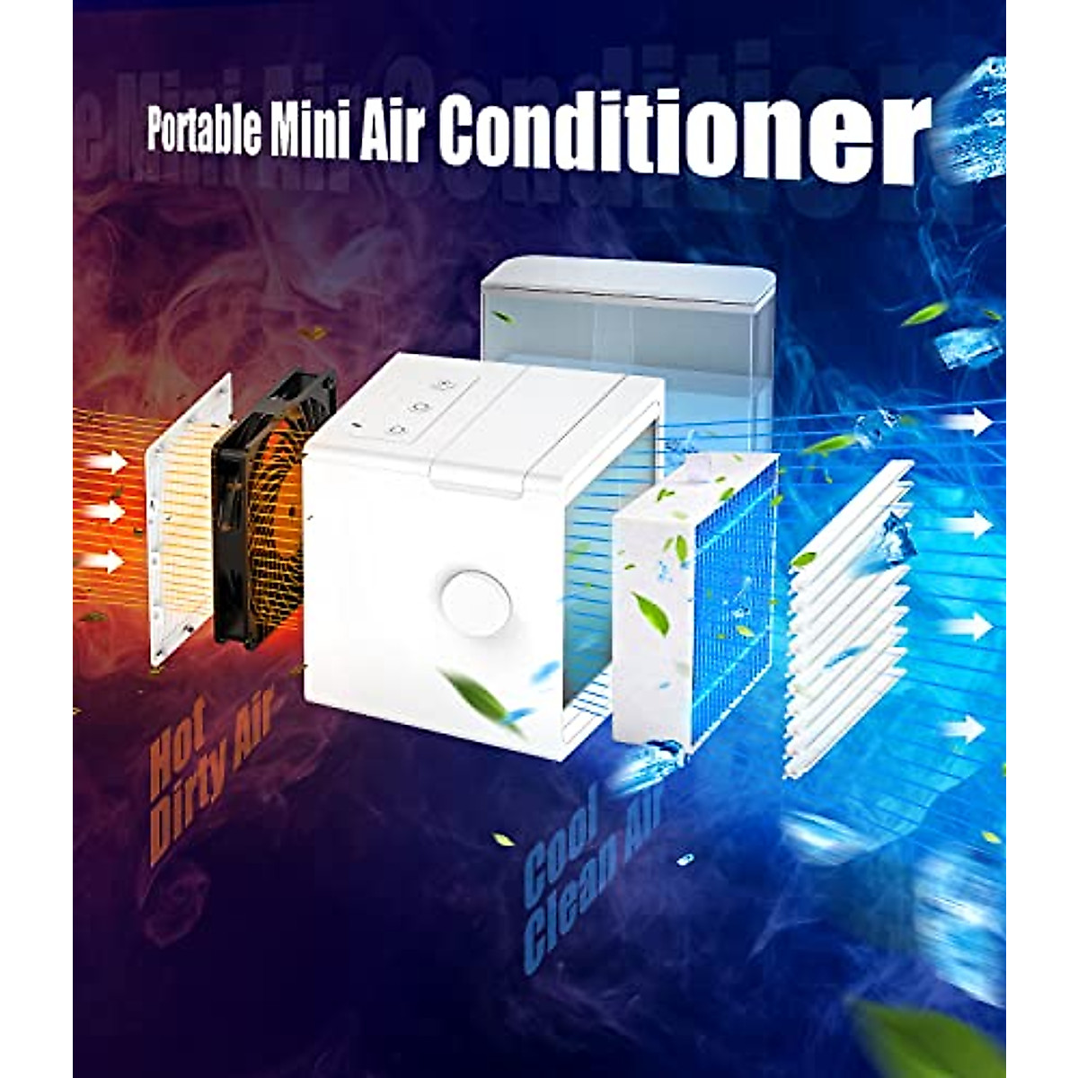 WAPEMORK Mini Portable Air Conditioners - Personal Air Conditioner with LED Night Light, USB Powered Desktop Evaporative Air Cooler with 800ML Water Tank for Car, Camping, Office and Room