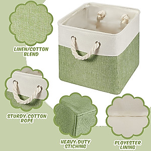 6 Pcs 11 x 11 Inch Cube Storage Bins Fabric Cube Storage Organizer Bins Foldable Storage Cube Baskets with Sturdy Carry Handles Multipurpose Storage Cube for Home (Green, White)