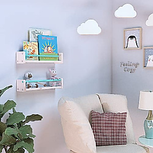 J JACKCUBE DESIGN Wall Mount Kids Nursery Decor Bookshelf Floating Wall Shelf Photo Display Toy Storage Organizer White Set of 2 - MK695A