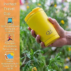 bioGo Reusable Coffee Cup | No Spill Tumbler | Spill Proof Coffee Travel Mug for Women | Insulated Travel Coffee Mug with Lid | Hot Togo Coffee Thermos Bottle Men | To Go Cup (Yellow, 13oz /350ml)