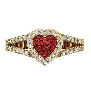 Clara Pucci 1.72ct Heart Cut Solitaire Halo split shank Natural Scarlet Red Garnet designer Modern Statement Ring Solid 14k Yellow Gold