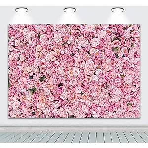 BINQOO 7x5ft Pink Rose Wall Background Mother Day Pink Flowers Backdrops Spring Tea Party Flowers Backdrop Girls Birthday Pink Princess Weeding Bridal Shower Pink Floral Anniversary Ceremony Decor