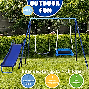 500lbs Swing Sets for Backyard with Slide, Platform Swing 43 inch, Belt Swing, Heavy Duty Metal Swing Stand for Playground and Backyard