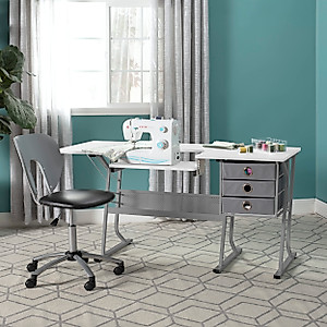 Sew Ready Eclipse Hobby and Sewing Machine Table - White Sewing Table with Gray Storage Drawers + Large Lower Shelf - Can Also Be Used as Computer Desk