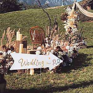 Blank Arrow Yard Signs with Stakes, 5 Pack 17 x 6 Inches White Plastic Blank Wedding Directional Yard Signs, This Way Arrow Yard Signs for Weddings, Birthday Party, Guidepost Decorations