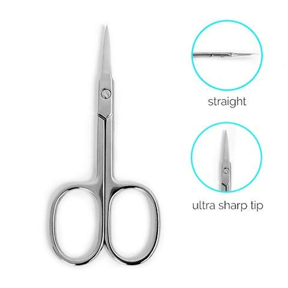 Straight Beauty Grooming Manicure Cuticle Scissors for Facial Hair, Nail, Moustache, Eyebrow, Eyelash, Nose, Ear, and Dry Skin, Men and Women, Stainless Steel