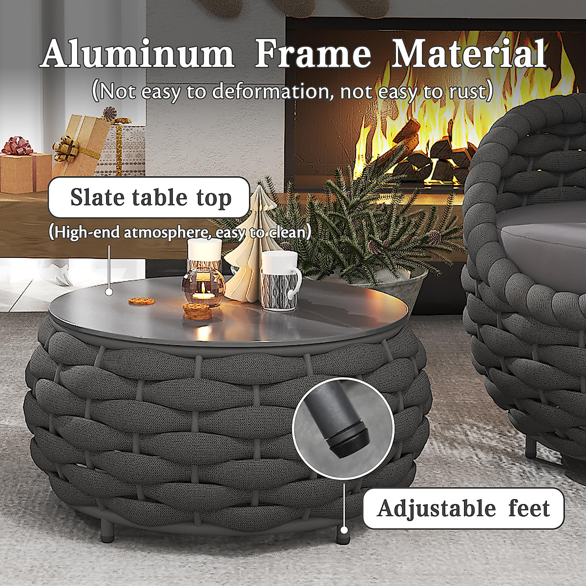 ercimi 4 Pieces Set Aluminum Outdoor&Indoor Sofa, Modern Patio Furniture Set Conversation Set with Soft Cushion and Coffee Table for Balcony Garden，Black