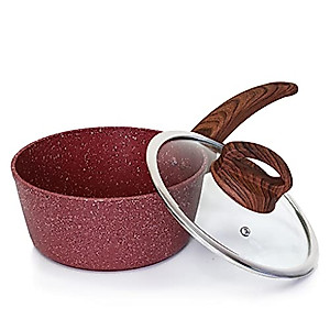 Easy chef always 2 Quart Saucepan with lid, Nonstick Small Sauce Pot with Granite Coating, Cooking Sauce Pan, Saucepan for Stove Top, Healthy Nonstick Pot with Lid, PFOA Free, Soup Pan Milk Pan, Red